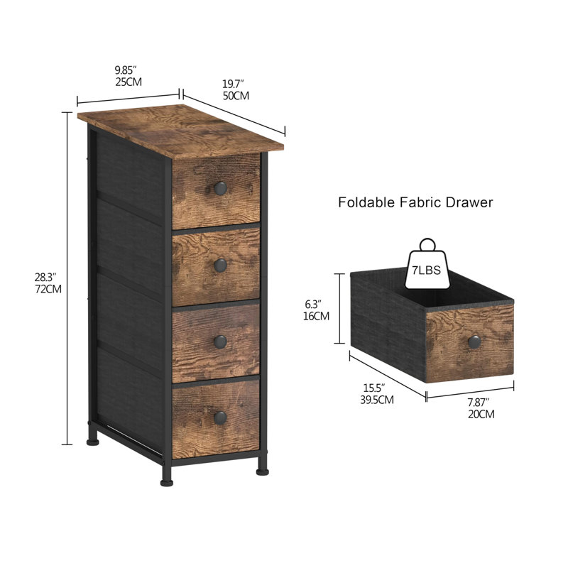 Narrow Dresser Vertical Slim Dresser Chest Of Drawers Skinny Storage Tower 4 Drawers Rustic Brown